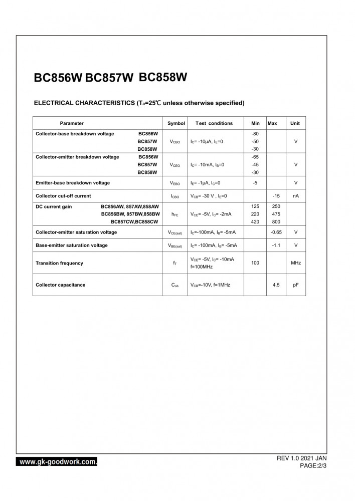 BC857BW technical document page 2