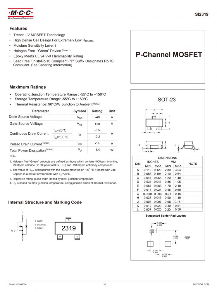 SI2319-TP datasheet page 1