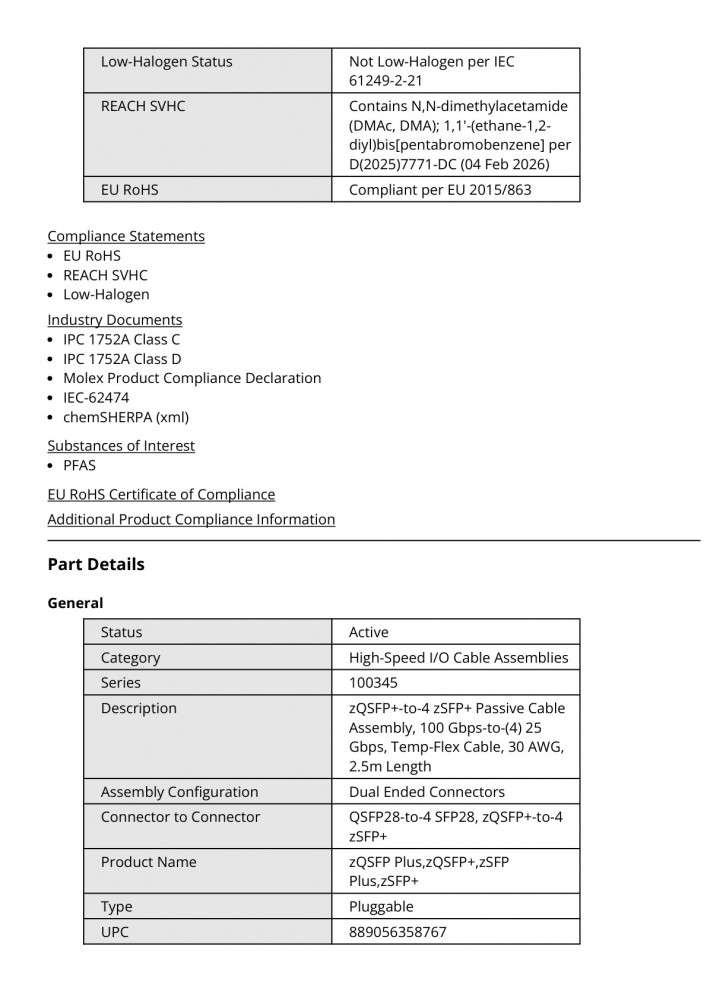MOLEX Series 100345 specification document, page image 2