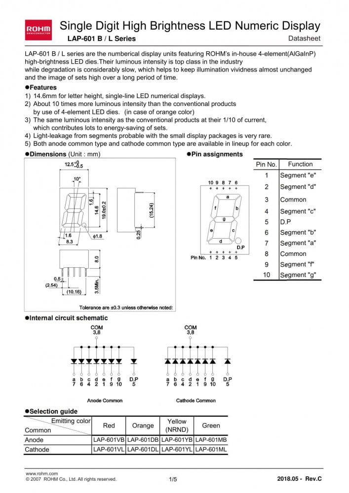 ROHM LAP-601MB datasheet page 1