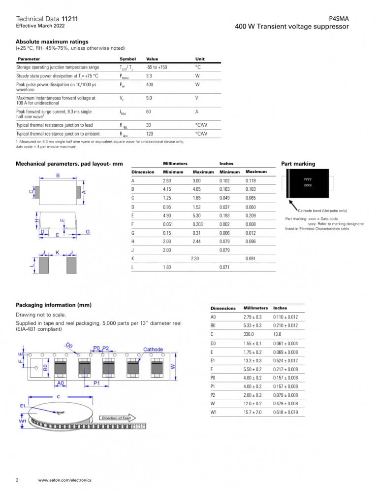 EATON P4SMA datasheet page 2