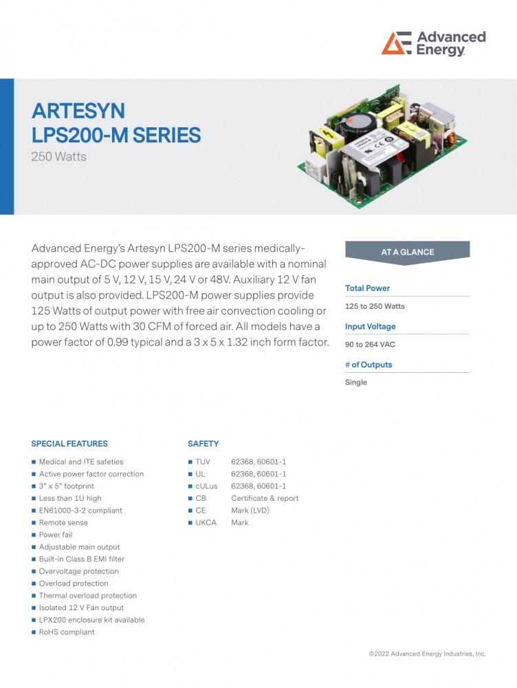 Artesyn LPS200-M series datasheet page 1