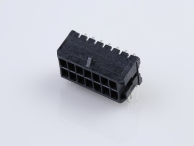 Micro-Fit 3.0 Right-Angle Header, 3.00mm Pitch, Dual Row, 14 Circuits, with PCB Press-fit Metal Retention Clip, 0.76µm Gold Plating, Glow-Wire Capable, Black for sale