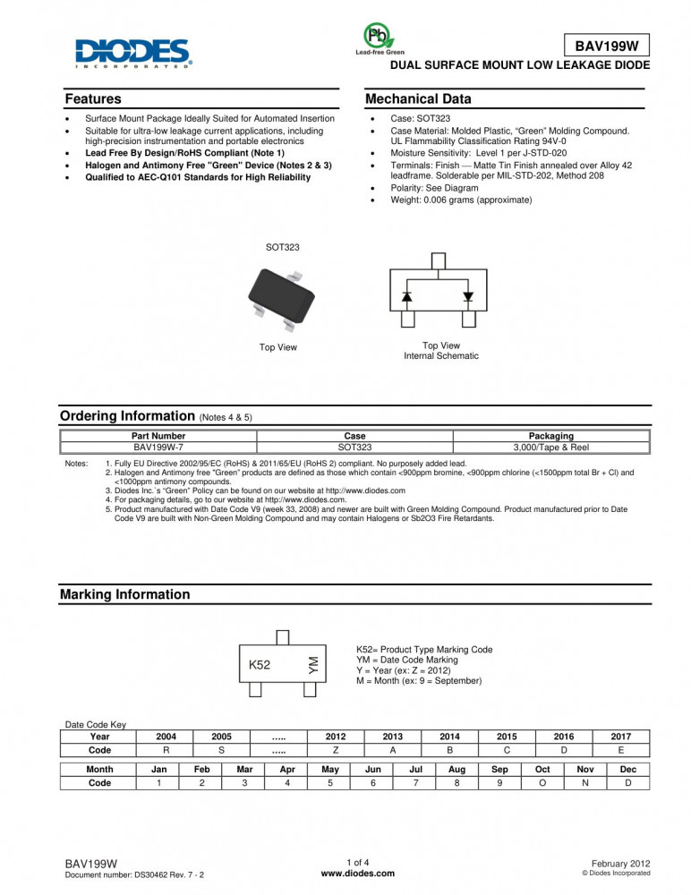 BAV199W-7 datasheet page 1