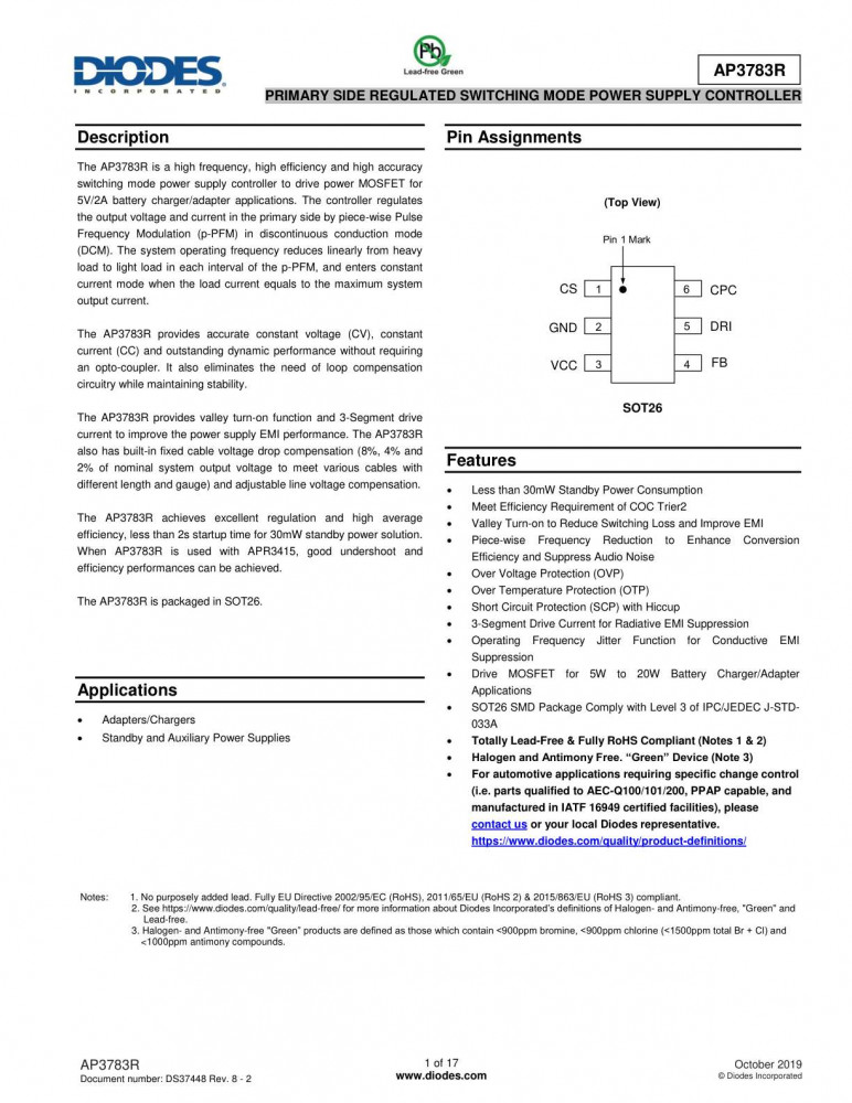 AP3783R datasheet page 1