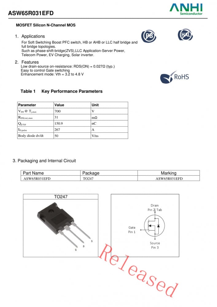 ASW65R031EFD datasheet page 1