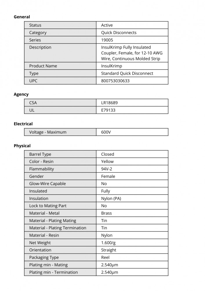 Technical document page 2 for MOLEX 190050014