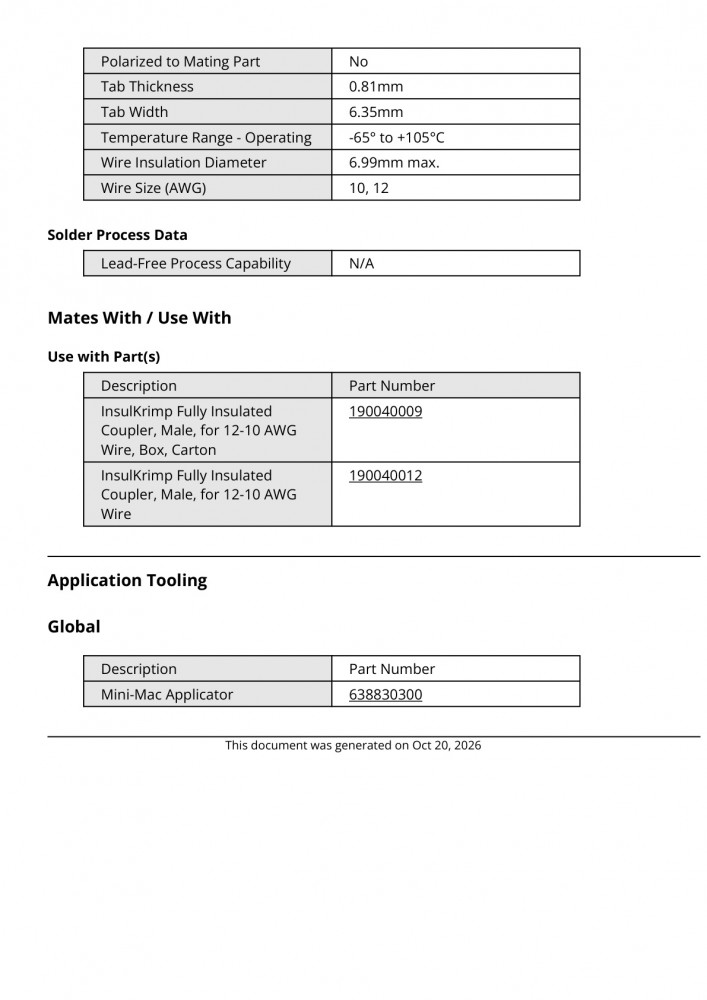 Technical document page 3 for MOLEX 190050014