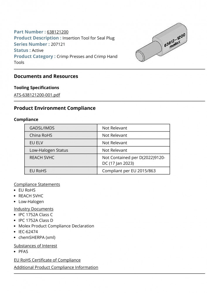 Tooling specification document preview, page 1