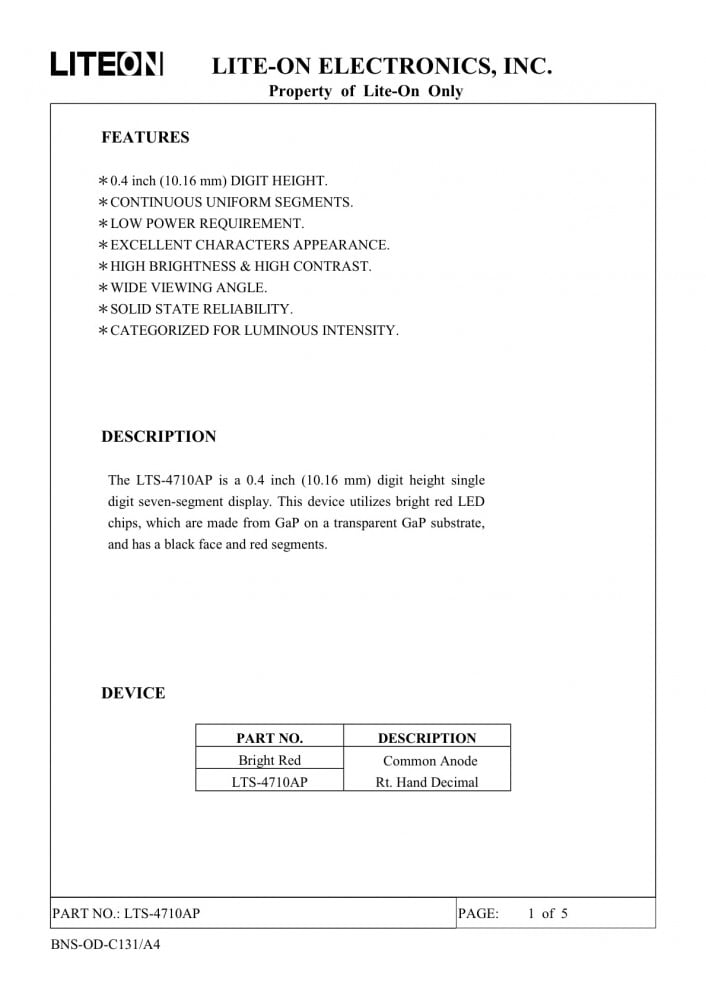 LTS-4710AP datasheet page 1