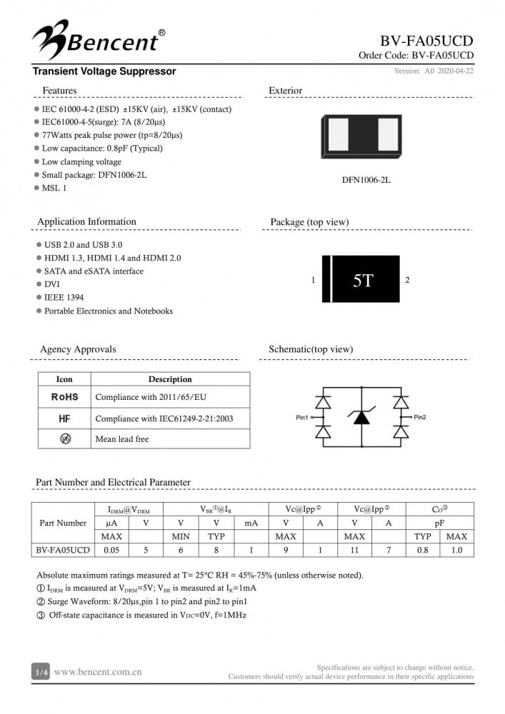 BV-FA05UCD datasheet page 1