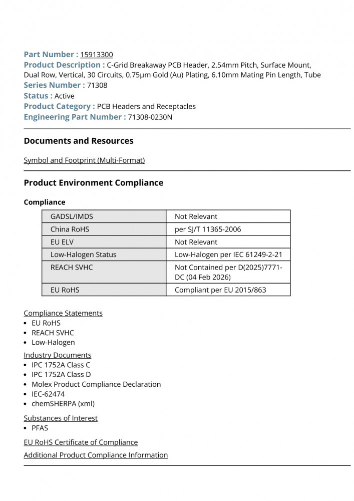 MOLEX 15913300 product document image 1