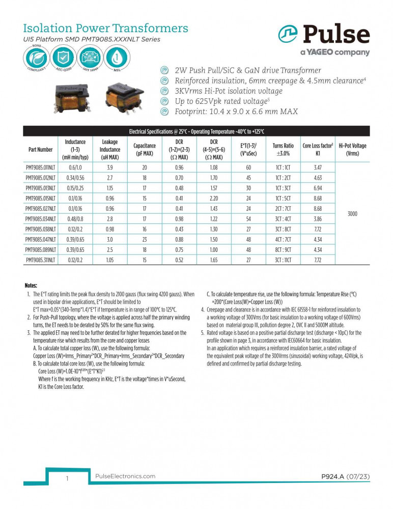PMT9085 series datasheet page 1