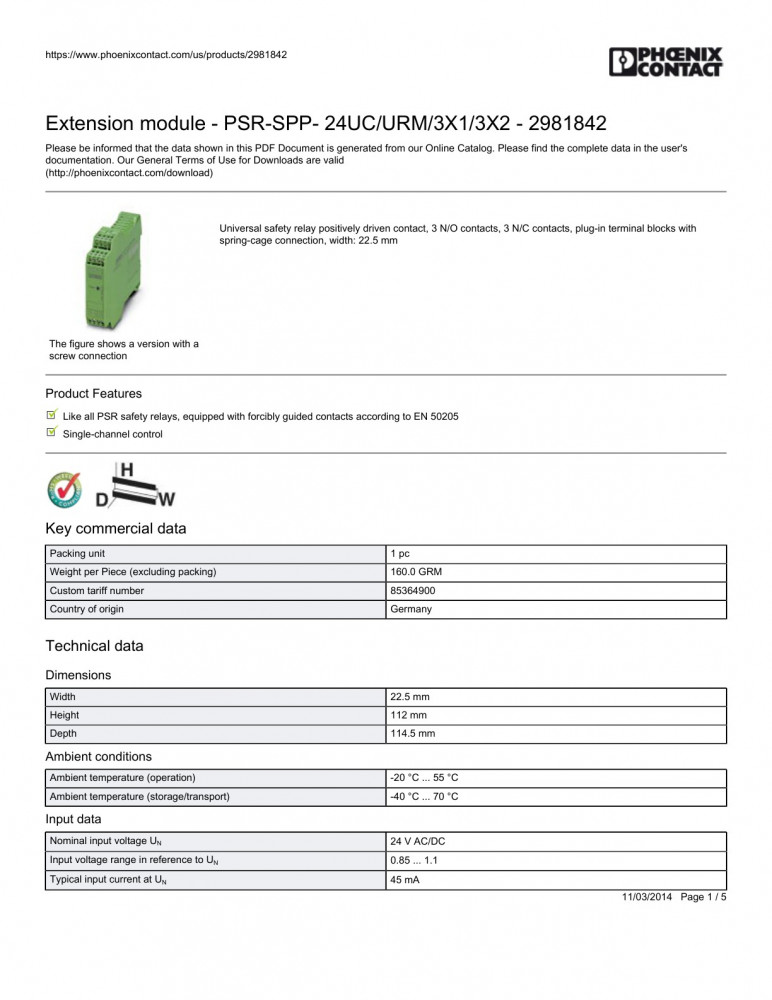 Phoenix Contact 2981842 datasheet page 1
