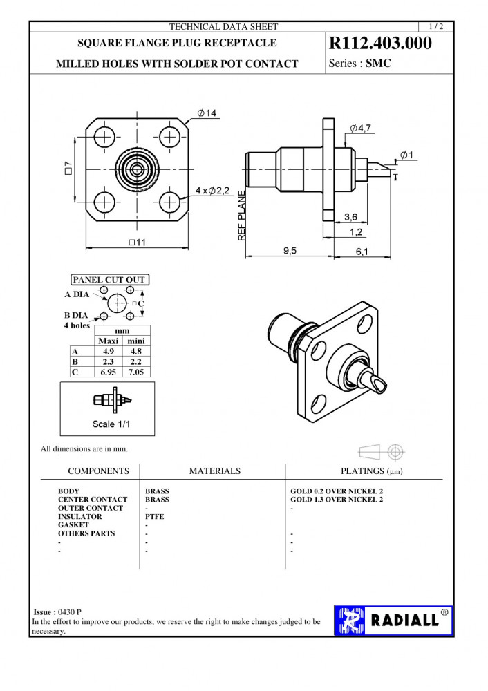 Radiall R112403000 technical documentation, page 1
