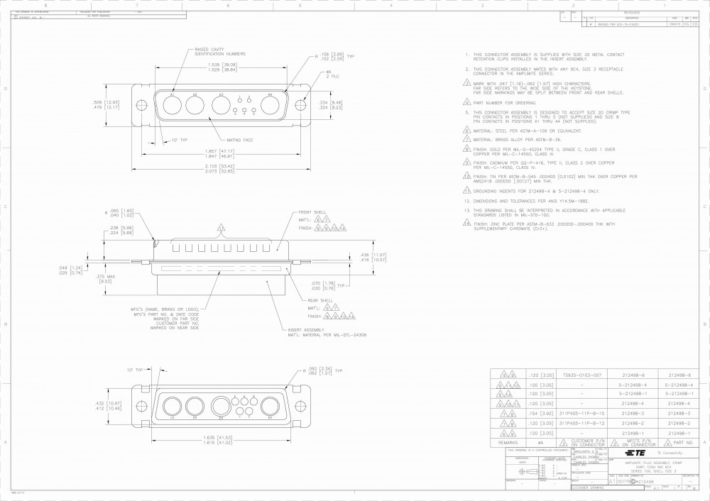 TE Connectivity 212498-1 technical drawing preview
