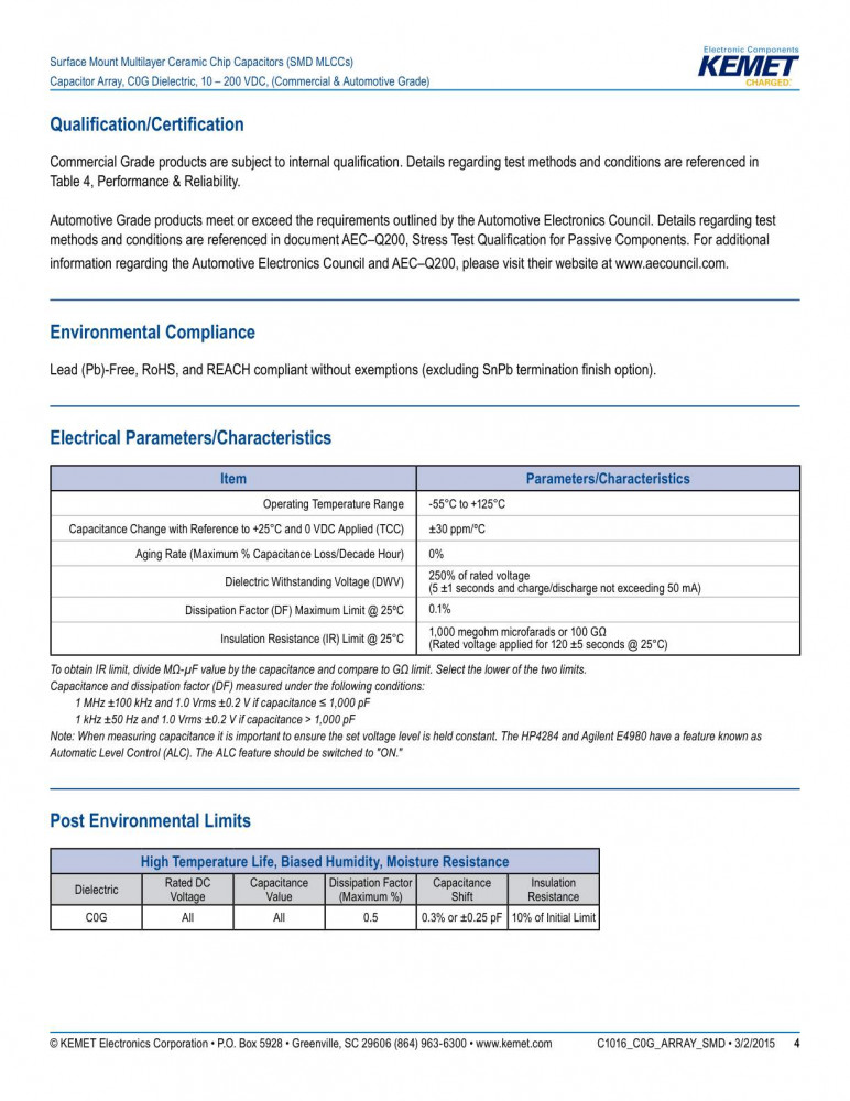 KEMET CA064C331K4GAC7800 document page 4