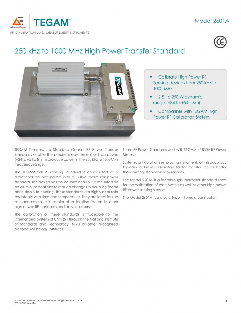 2600 series RF power standard documentation page 1