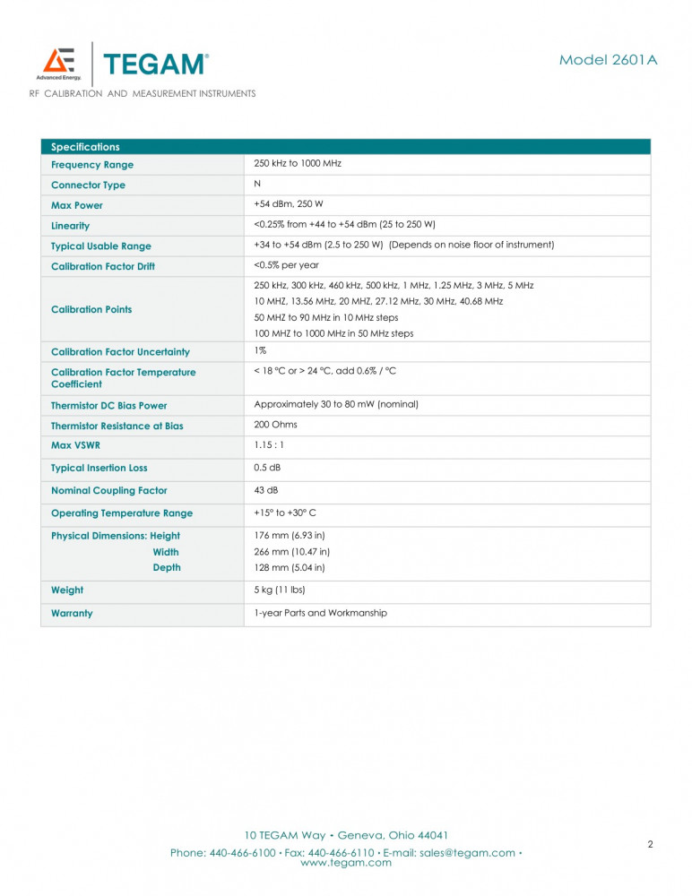 2600 series RF power standard documentation page 2
