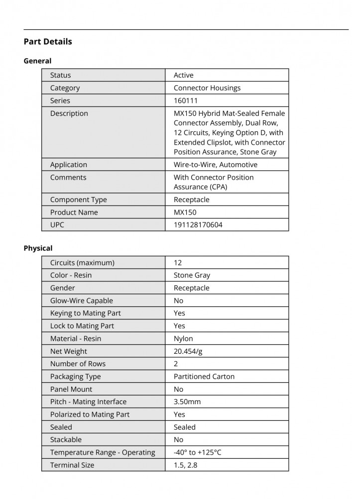 Product document image 2 for MOLEX 1601116019