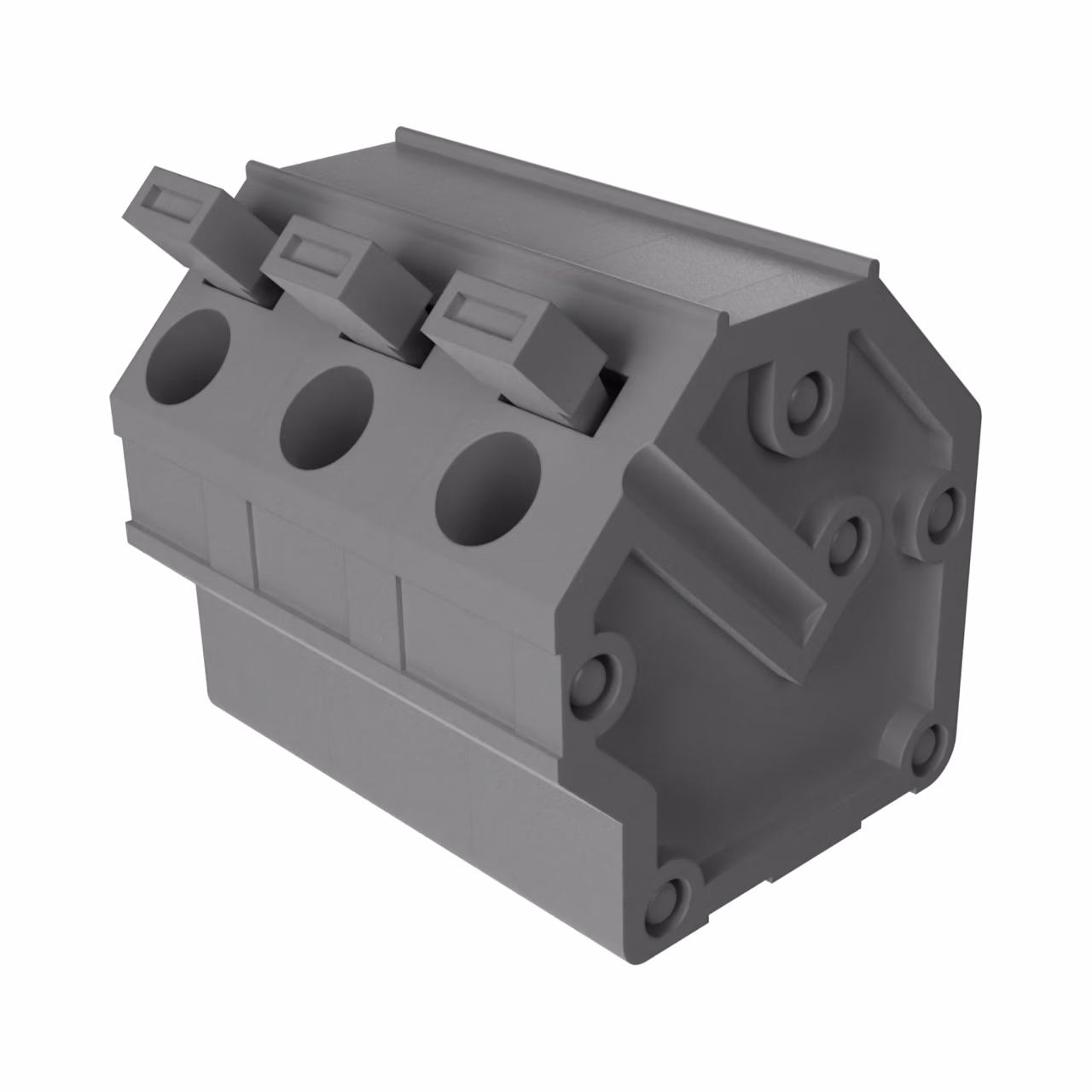 7.50mm Pitch, Eurostyle Fixed-Mount Push-Button Terminal Block, 45° Modular Luminaire, 10A, 26-14 AWG, Light Gray, 3 Circuits for sale