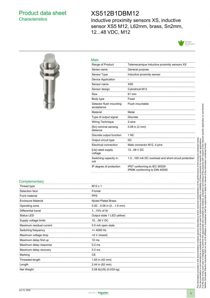 XS512B1DBM12 technical document page 1