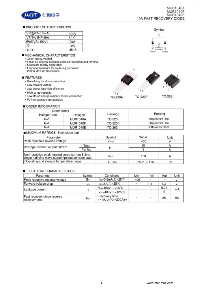 MUR1040F datasheet page 1