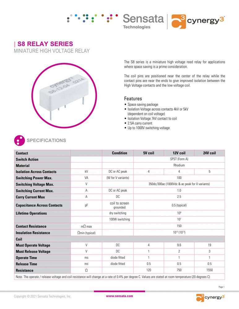 S8 relay series datasheet page 1