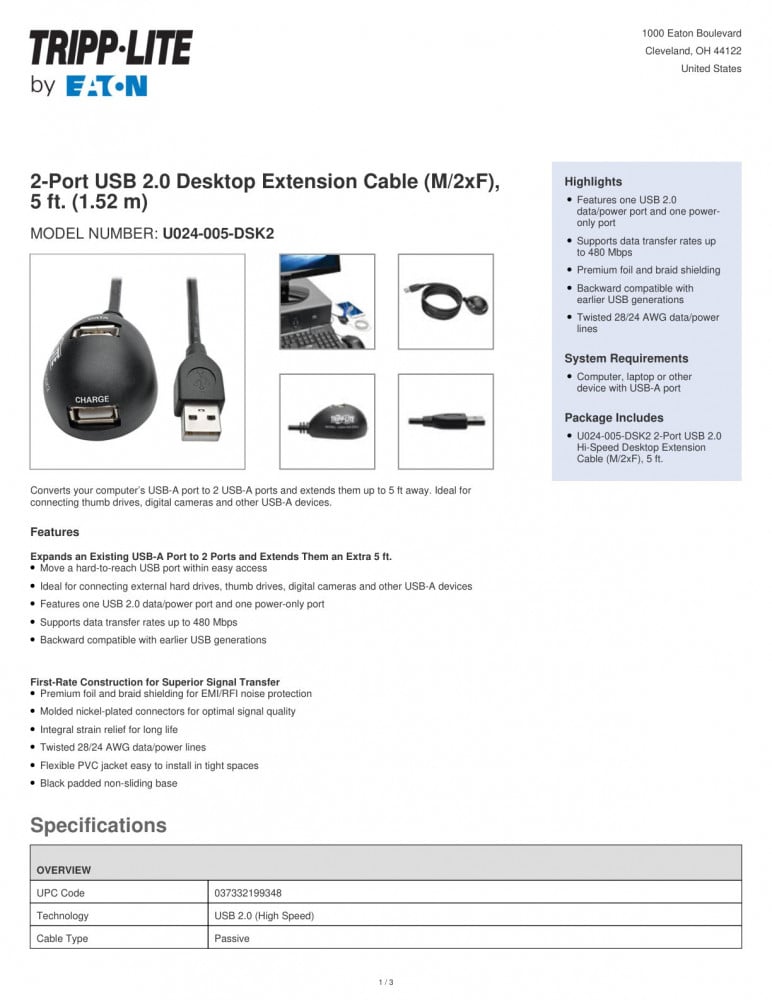 EATON U024-005-DSK2 technical document page 1