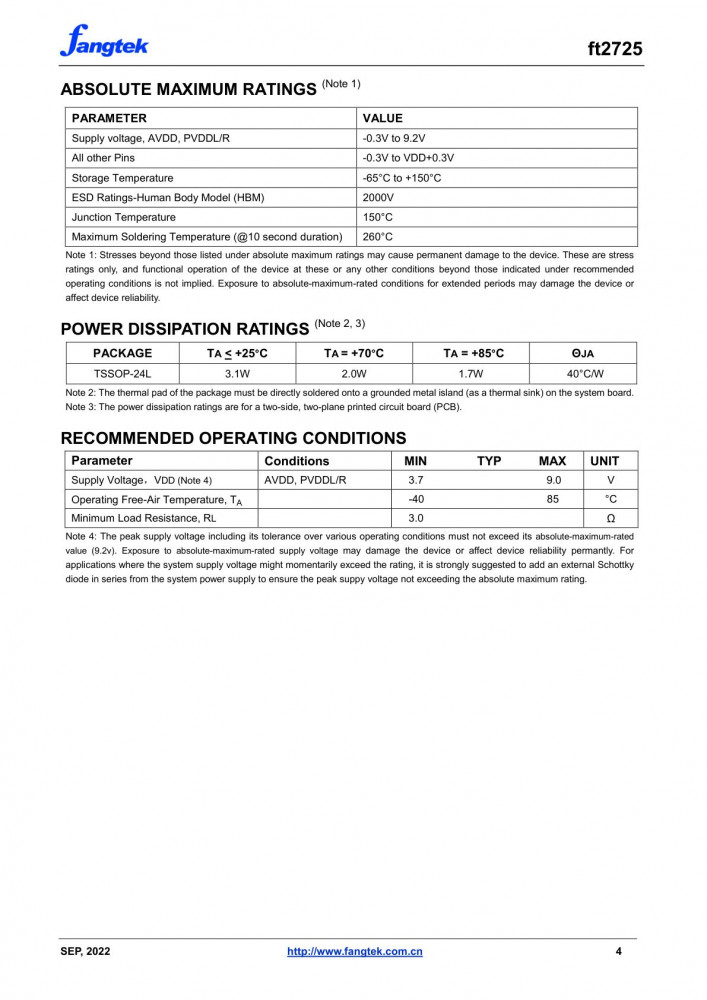 FT2725P datasheet page 4