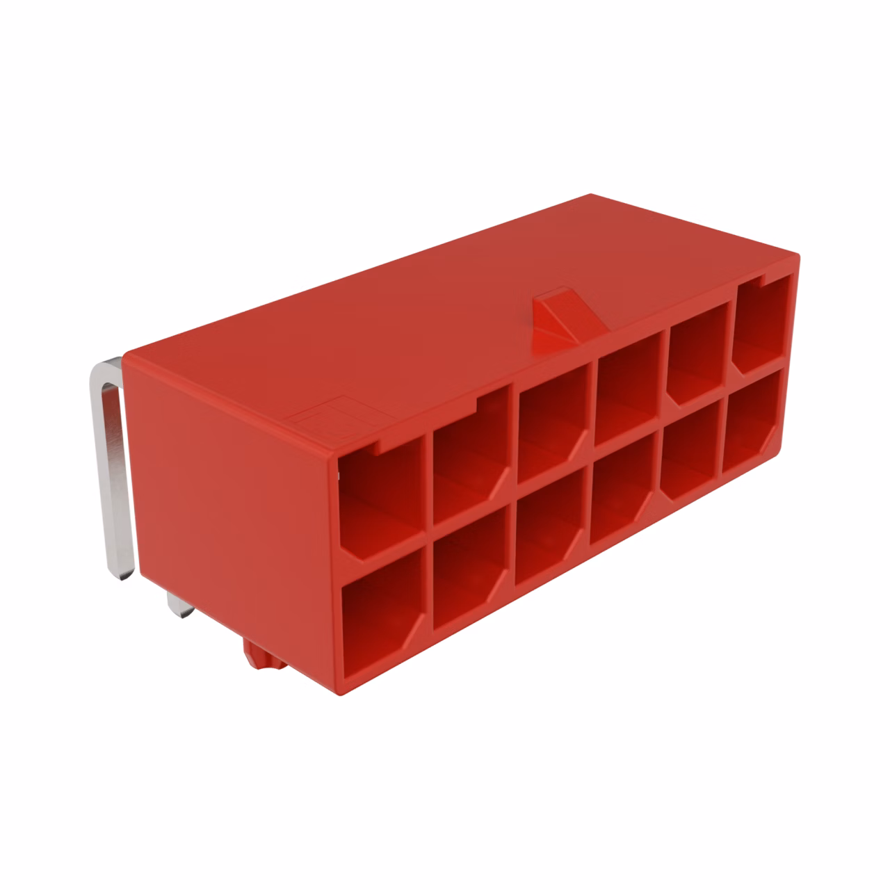 Mega-Fit ColorLock Right-Angle Header, 5.70mm Pitch, Through Hole, Dual Row, 12 Circuits, Matte Tin (Sn) Plating, 3.60mm Tail Length, Glow-Wire Capable, Tray, Red for sale