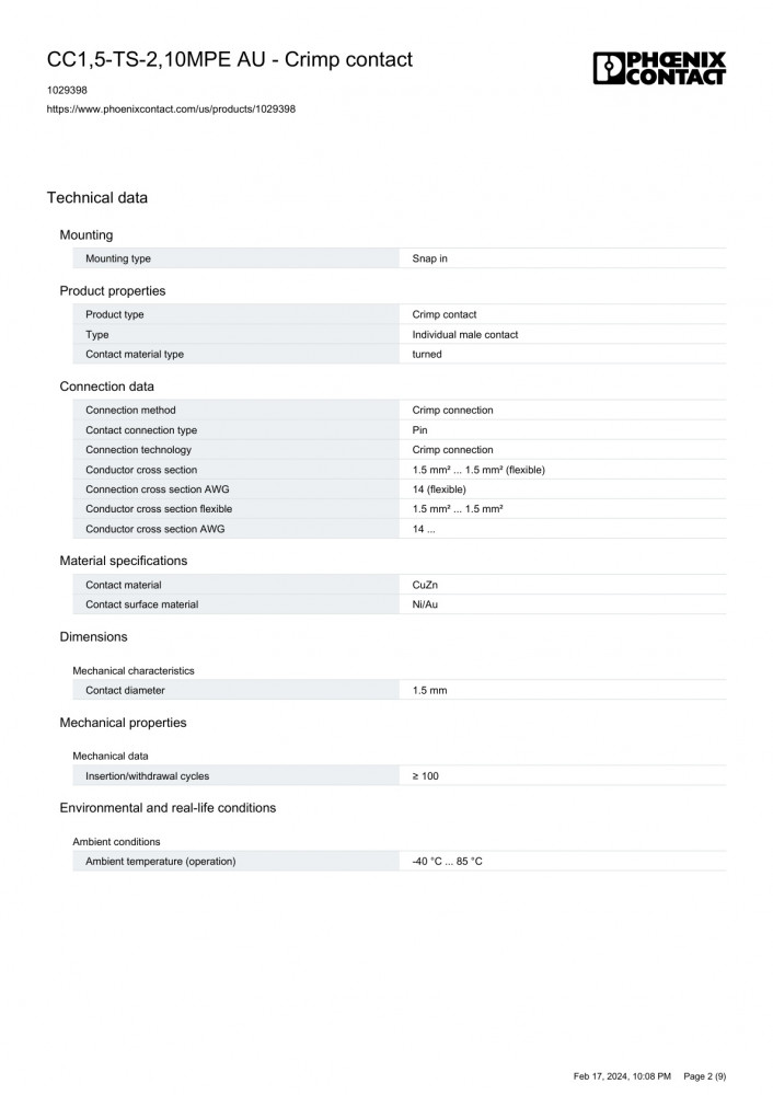 Phoenix Contact 1029398 technical document page 2