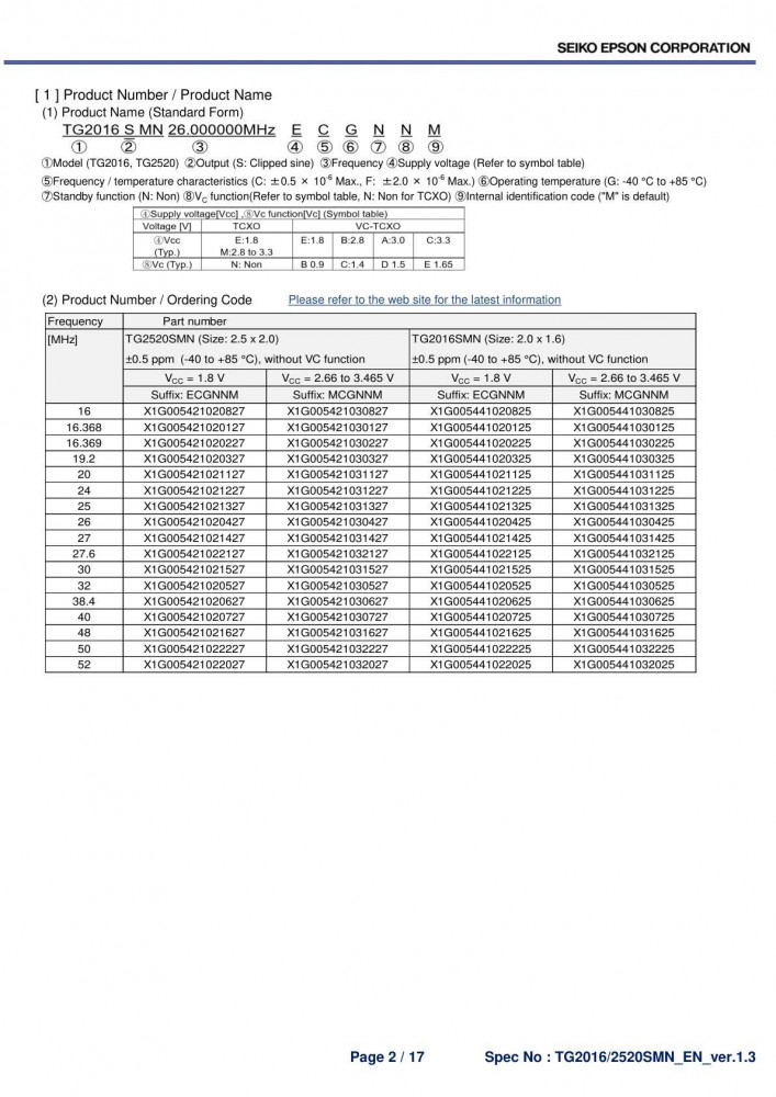 EPSON TG2016SMN datasheet page 2