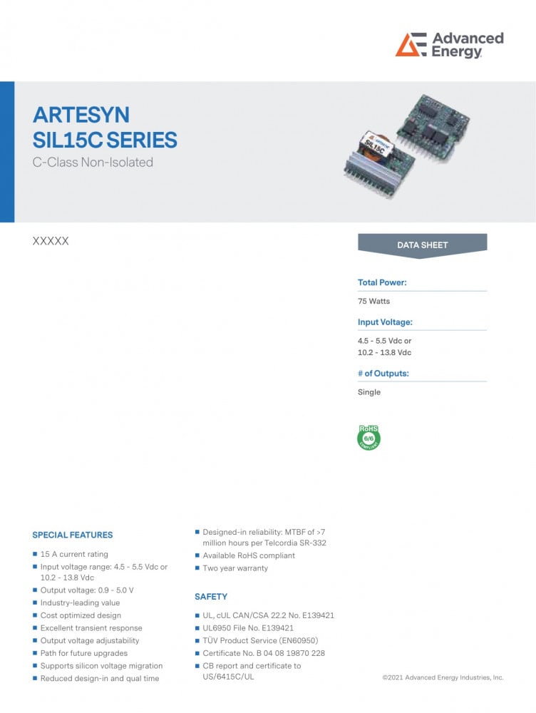Artesyn SIL15C series datasheet page 1