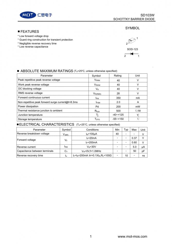 MOT SD103W technical document page 1