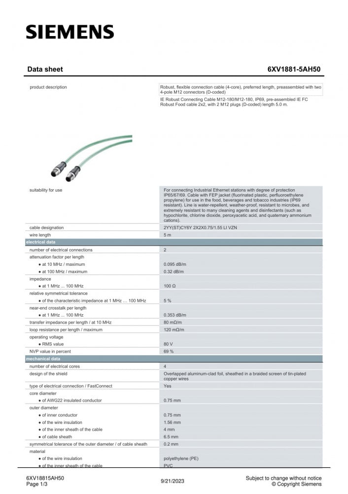 6XV18815AH50 datasheet page 1