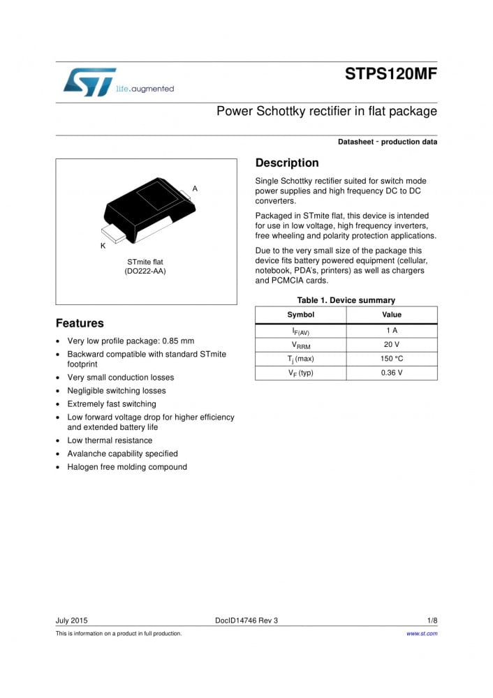 STPS120MF datasheet page 1