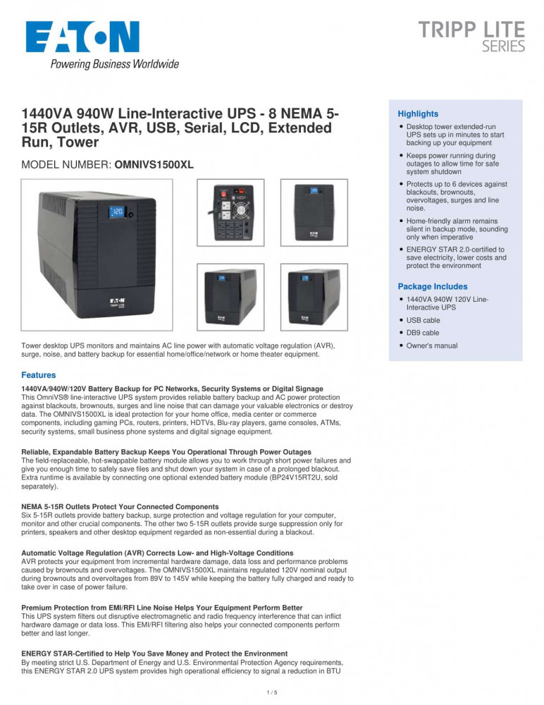 OMNIVS1500XL product document image, page 1