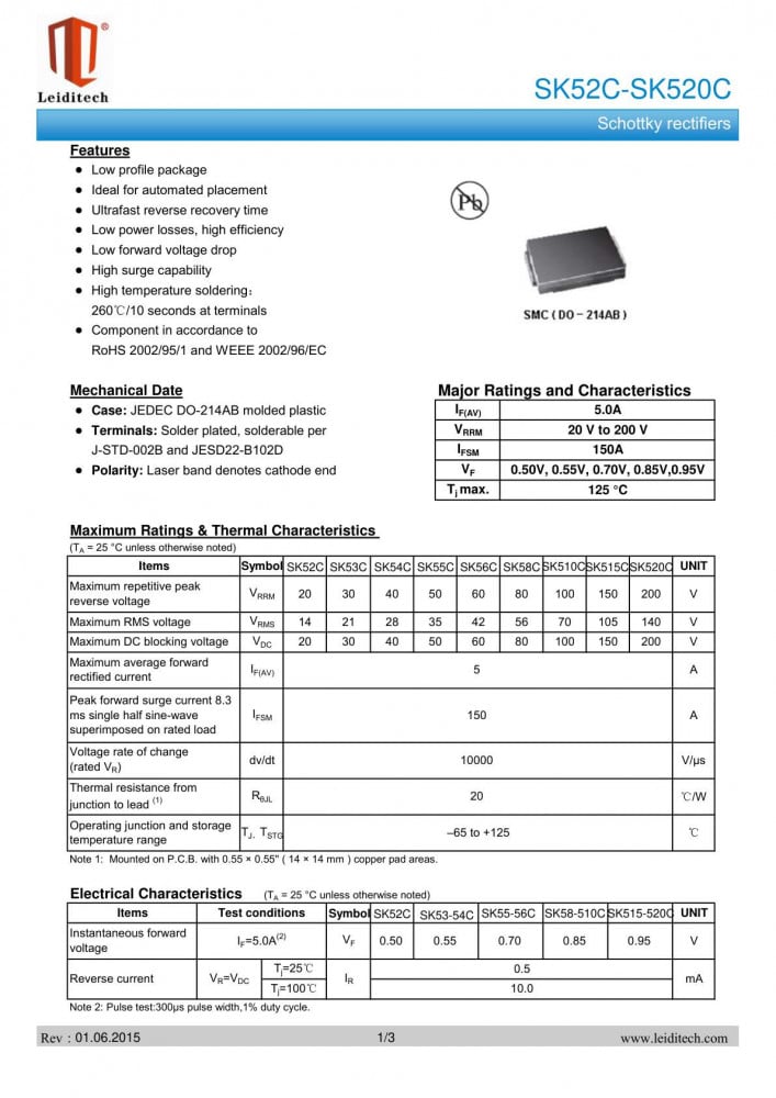 SK54C datasheet page 1