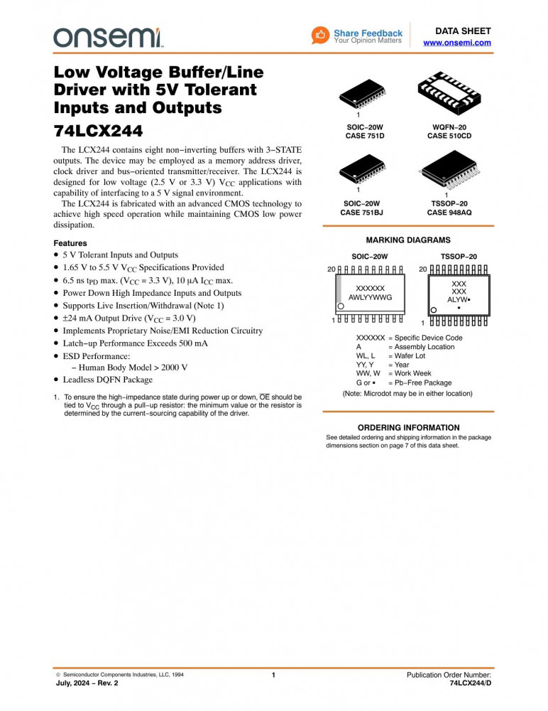 74LCX244 datasheet preview, page 1