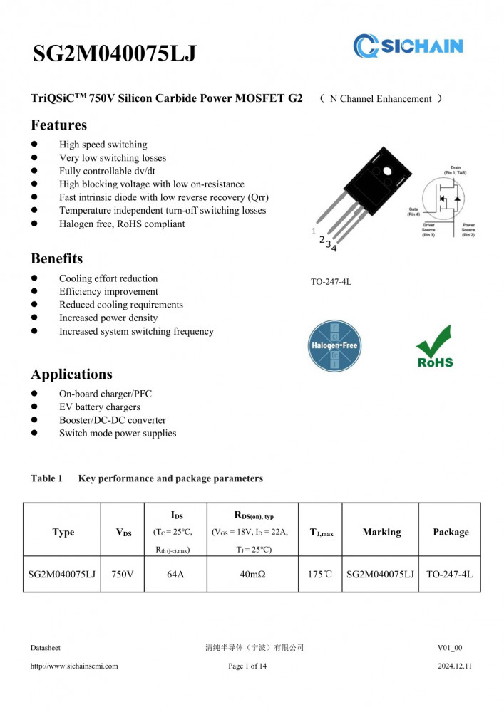 SG2M040075LJ datasheet page 1