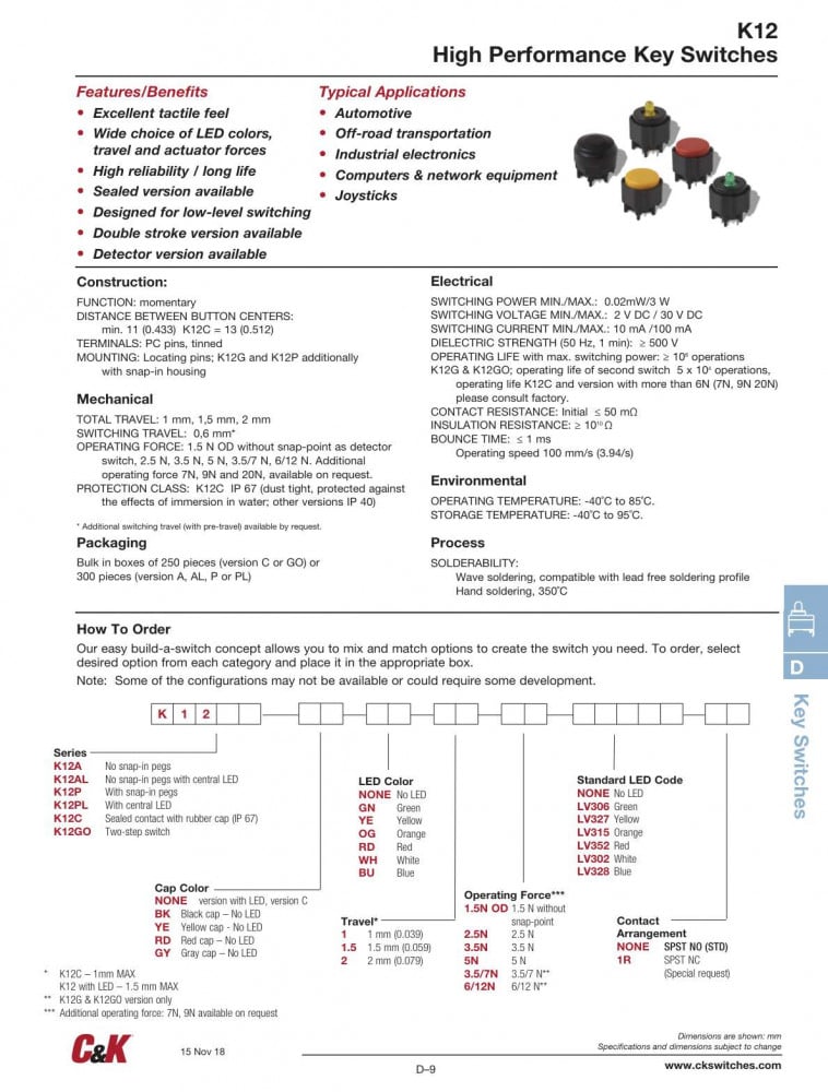 C&K K12 series technical drawing page 1