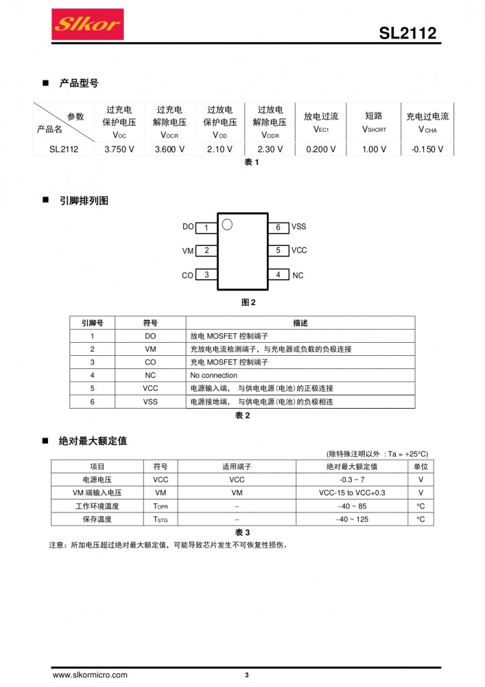 SL2112 datasheet page 3