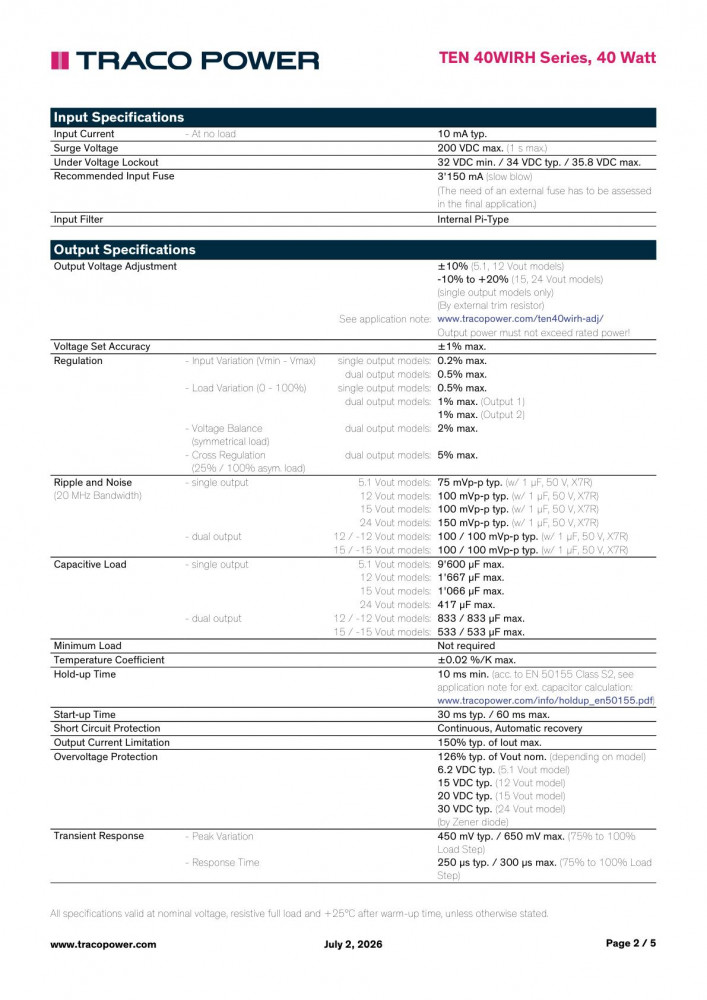 TEN 40WIRH technical document page 2