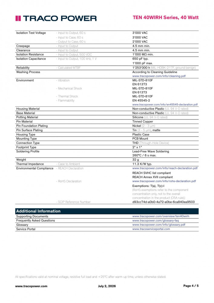 TEN 40WIRH technical document page 4