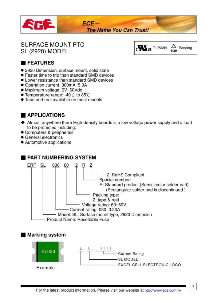 ECE SL series datasheet page 1