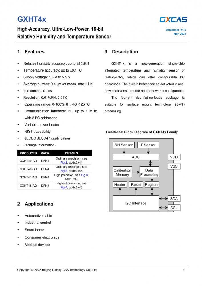 GXHT40AD datasheet page 1