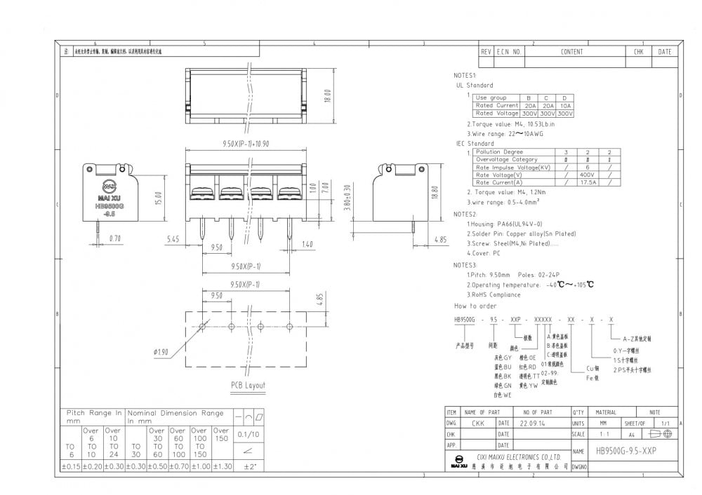 MAX HB9500G-9.5 series product drawing