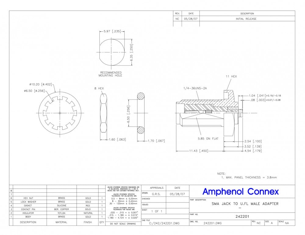 Amphenol Connex 242201 technical drawing
