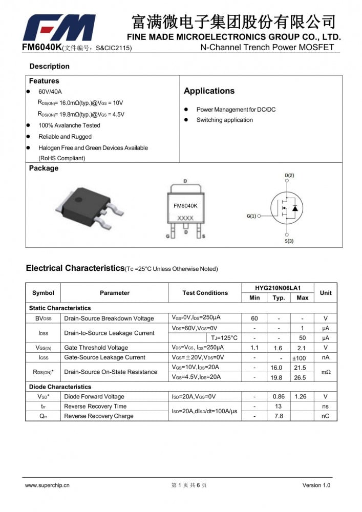 FM6040K datasheet page 1
